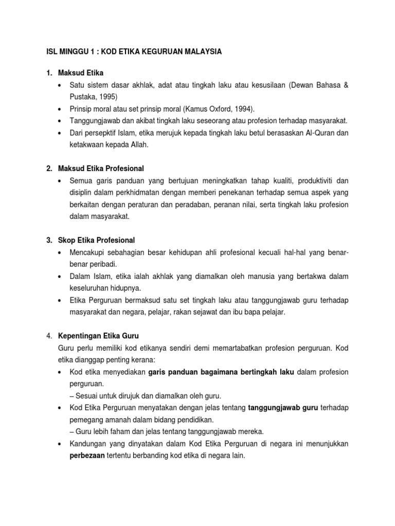 ISL MINGGU 1-Kod Etika Keguruan Malaysia | PDF