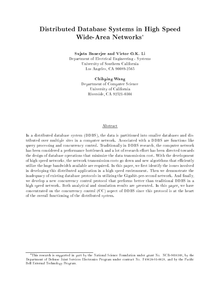Distributed Database Systems in High Speed Wide-Area Networks | PDF | Computer Network ...