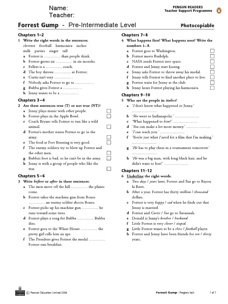 Forrest Gump - Test 1 | PDF