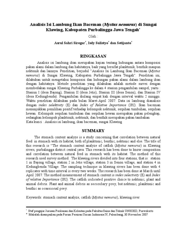 Analisis Pakan Ikan Baceman di Klawing | PDF | Sains & Matematika