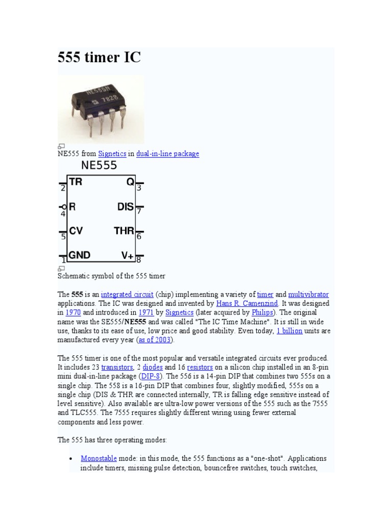 555 Timer IC | PDF | Electrical Engineering | Electronic Engineering