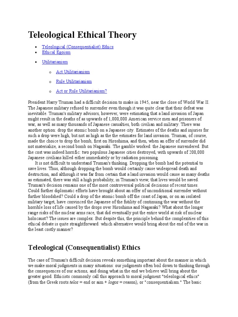Teleological Ethical Theory | PDF | Utilitarianism | Psychological Egoism