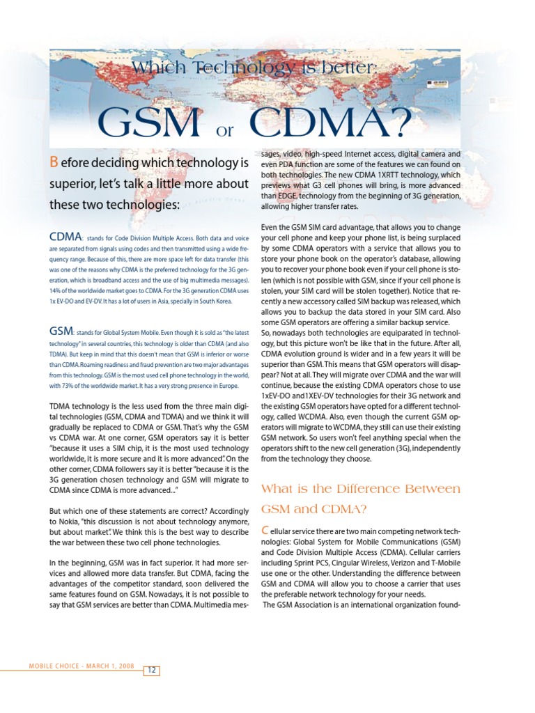 GSM vs CDMA: Key Differences Explained | PDF | Gsm | Channel Access Method