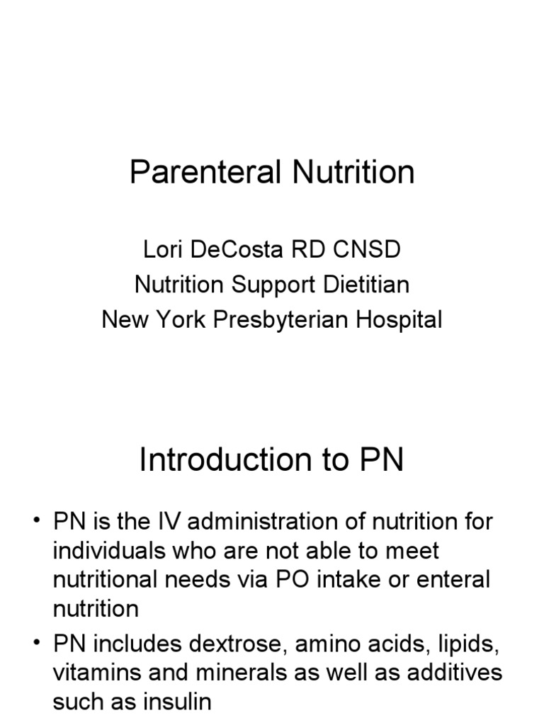 Understanding Parenteral Nutrition Basics | PDF | Intravenous Therapy ...