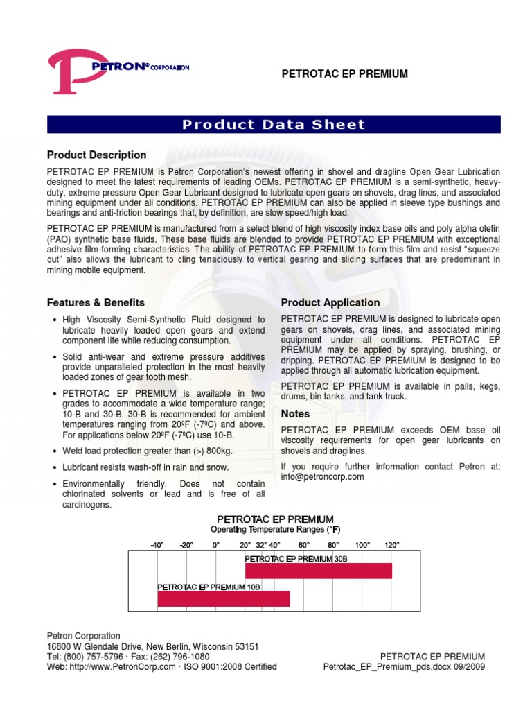 Petrotac EP Premium Pds 9.09 | PDF | Viscosity | Lubricant