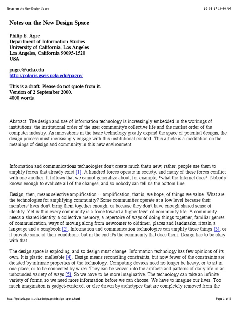 Phil Agre - Notes On The New Design Space | PDF | Community | Consensus ...