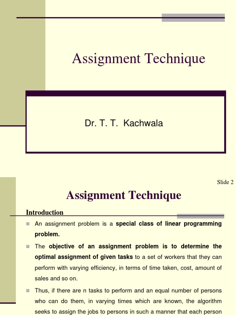 Assignment Technique | PDF | Mathematical Optimization | Linear Programming