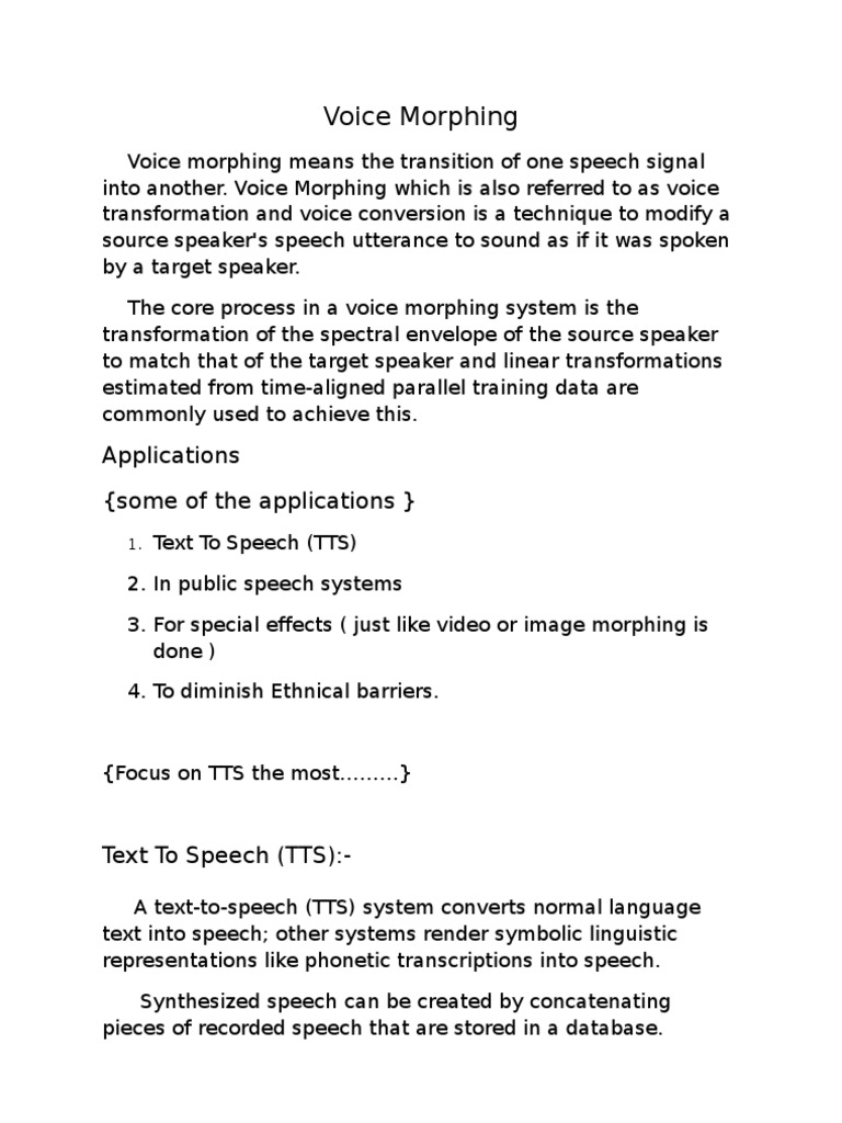 Voice Morphing for TTS Systems | PDF | Speech Synthesis | Semiotics