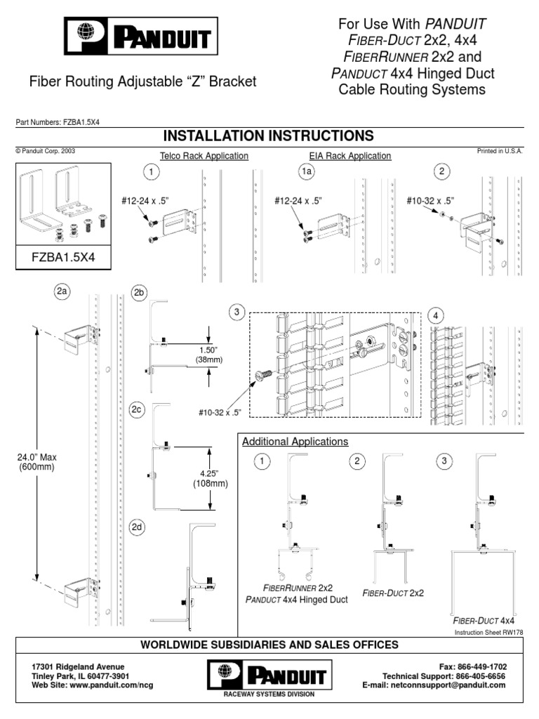 Installation Instructions: For Use With PANDUIT 2x2, 4x4 2x2 and 4x4 ...