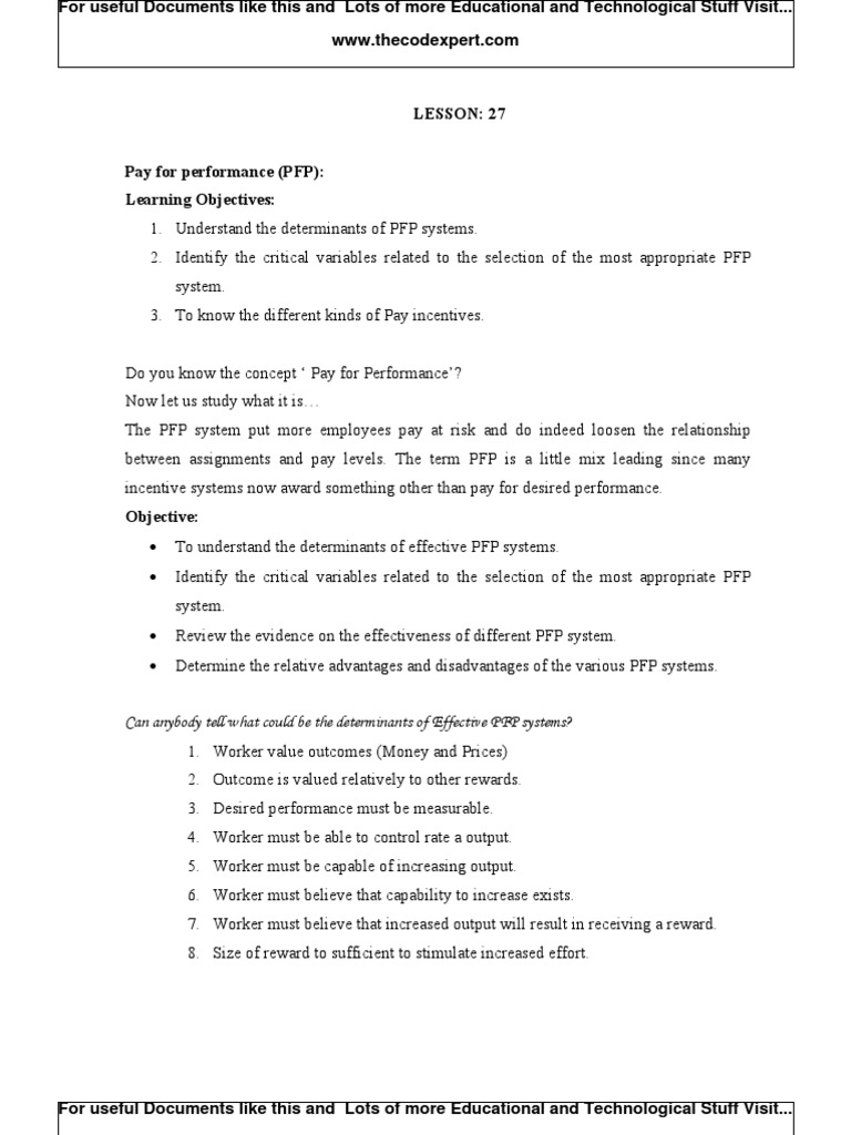 Pay For Performance (PFP) | Download Free PDF | Employee Benefits ...