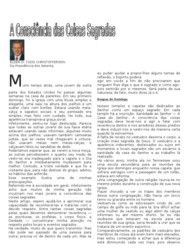 A Conciência Das Coisas Sagradas | PDF | Roupas | Igreja católica
