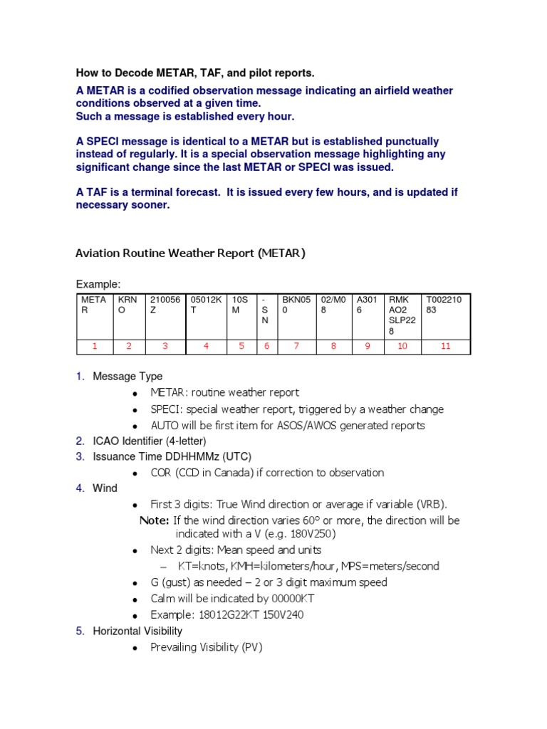 How To Decode METAR | PDF | Cloud | Precipitation