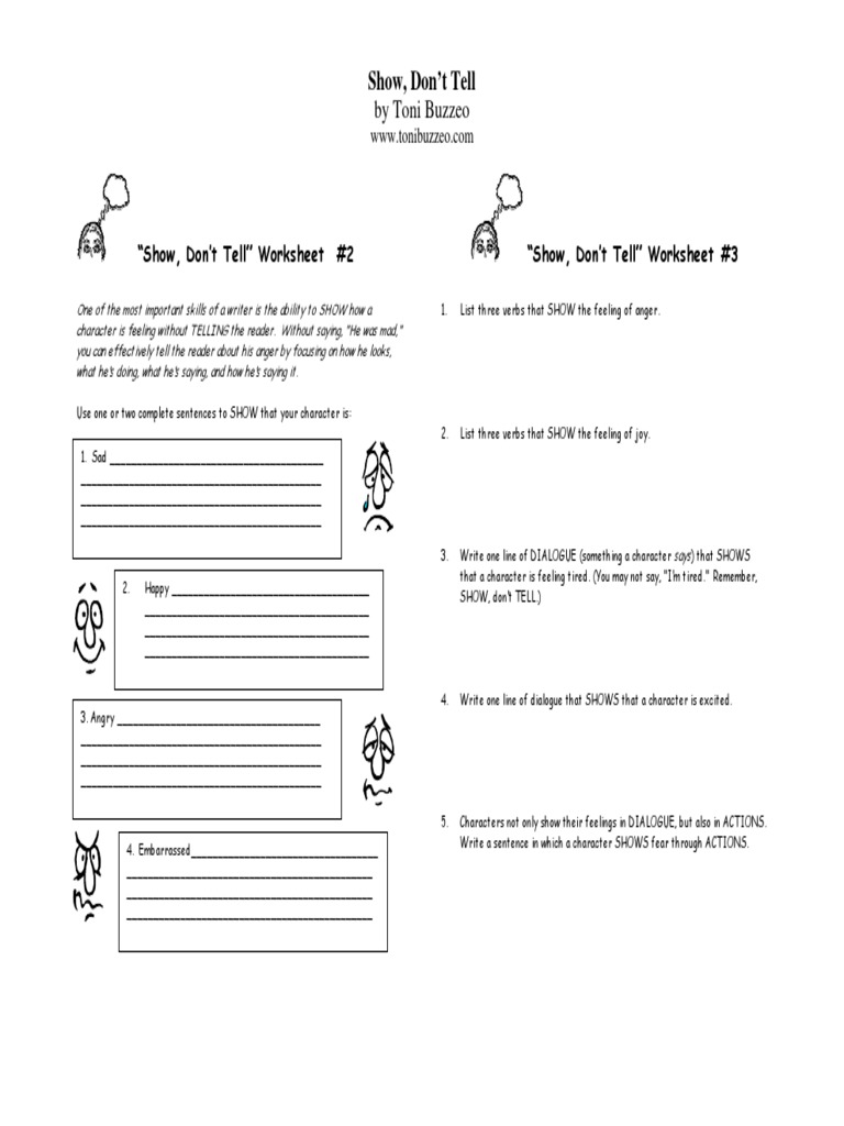 Show, Don't Tell Writing Worksheets | PDF | Language Arts & Discipline ...