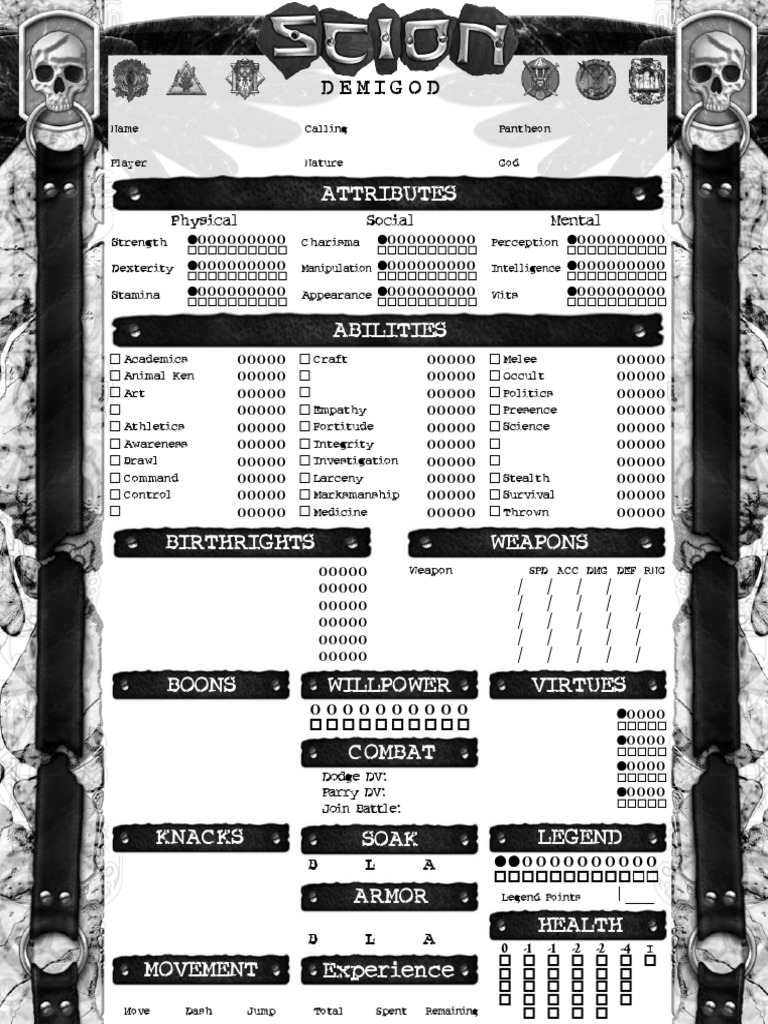 Demigod Character Sheet Template | PDF