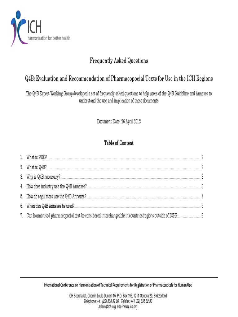 ICH Q4 B Frequently Asked Questions 26.april | PDF | Regulatory ...