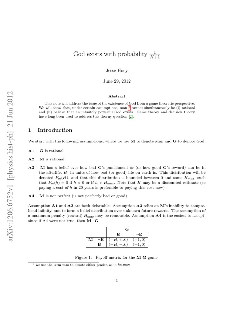Game Theory and God's Existence Probability | PDF | God | Epistemology