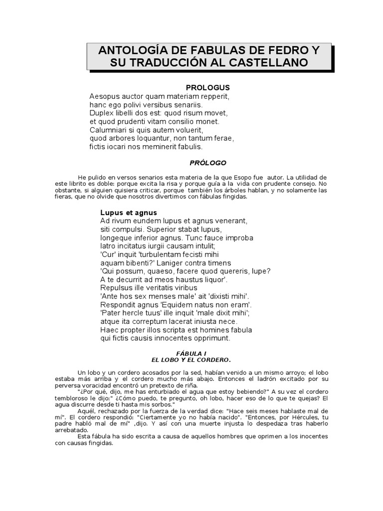 Fábulas de Fedro: Traducción y Análisis | PDF | Naturaleza