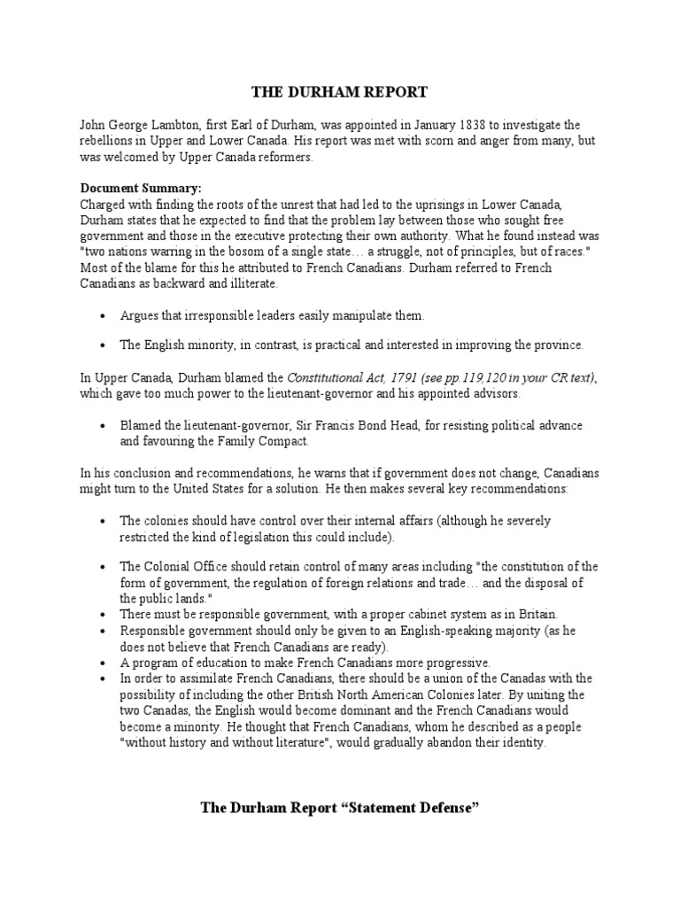 The Durham Report Work | PDF | Canada | Government