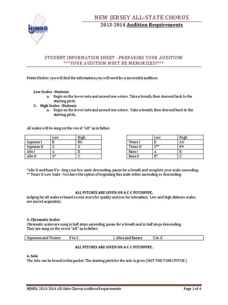NJ All-State Chorus 2013-2014 Audition Guide | PDF