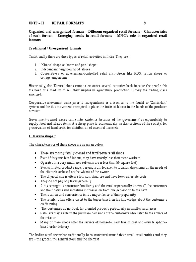 Traditional Retail Formats in India | PDF | Supermarket | Retail