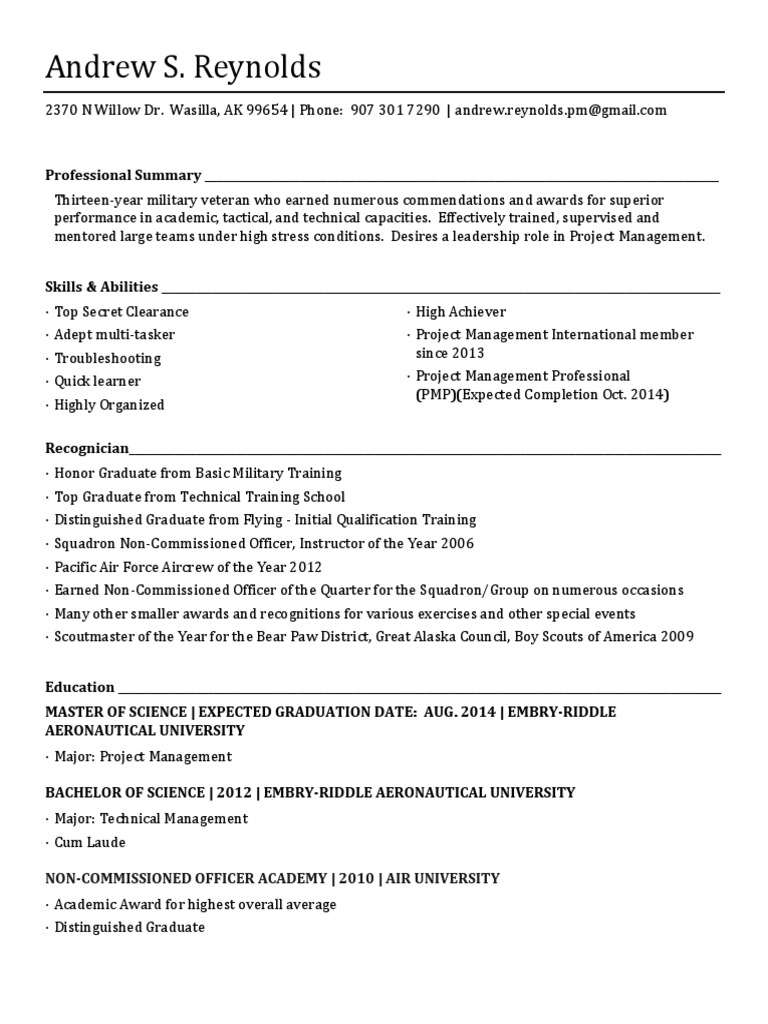 Andrew Reynolds Resume | PDF | United States Air Force | Military