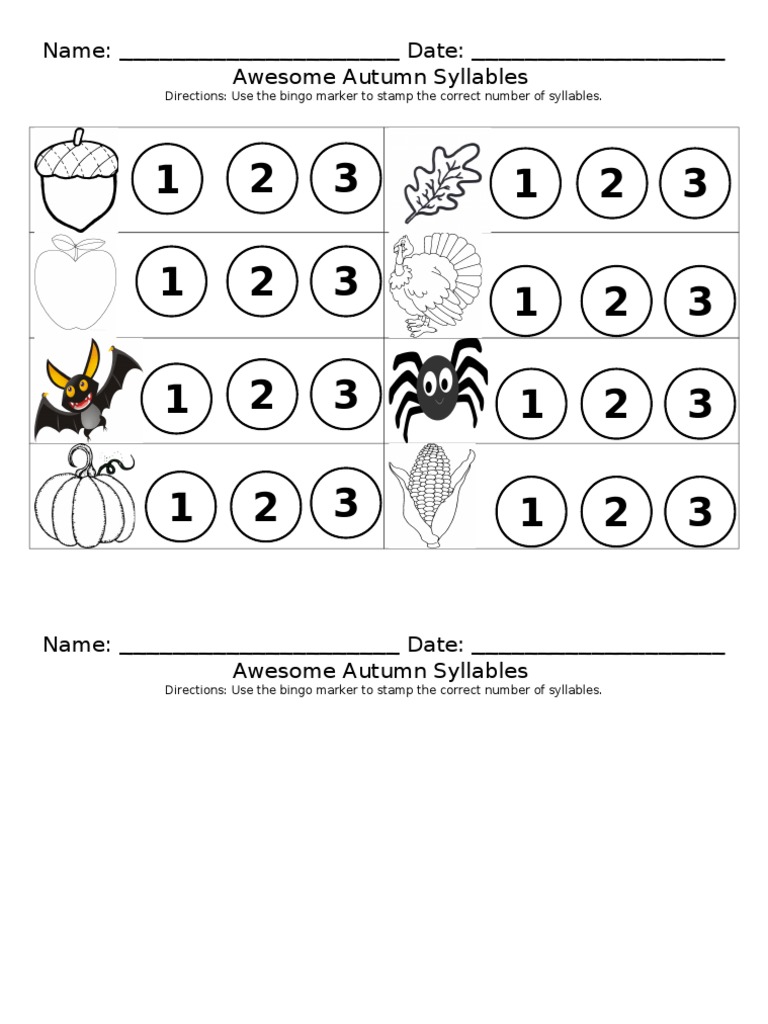 Name: - Date: - Awesome Autumn Syllables | PDF