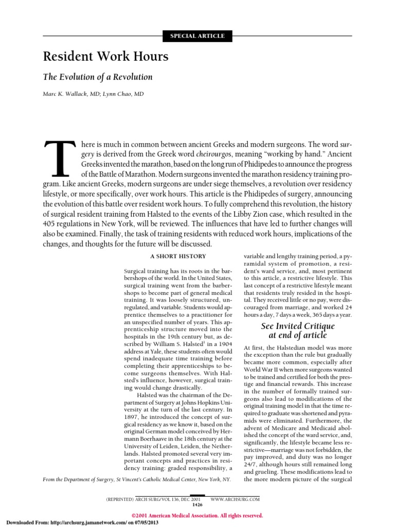 Resident Work Hours The Evolution of A Revolution | PDF | Residency ...