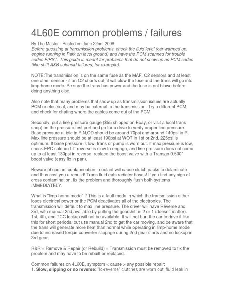 4l60e Common Problems Pdf Transmission Mechanics Clutch