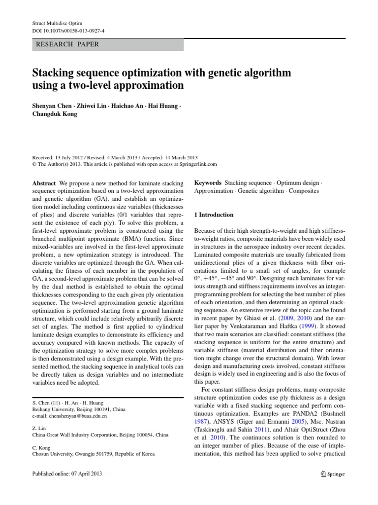 Stacking Sequence Optimization With Genetic Algorithm Using A Two-Level Approximation | PDF ...