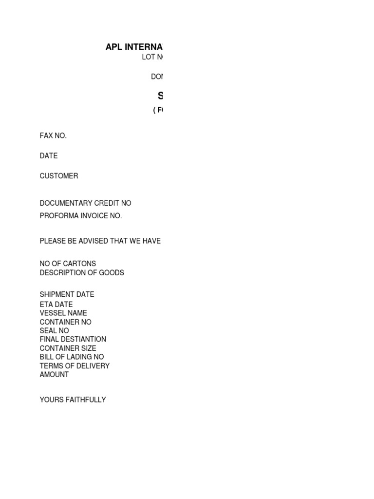 Shipment Advice for Insurance Purposes | PDF