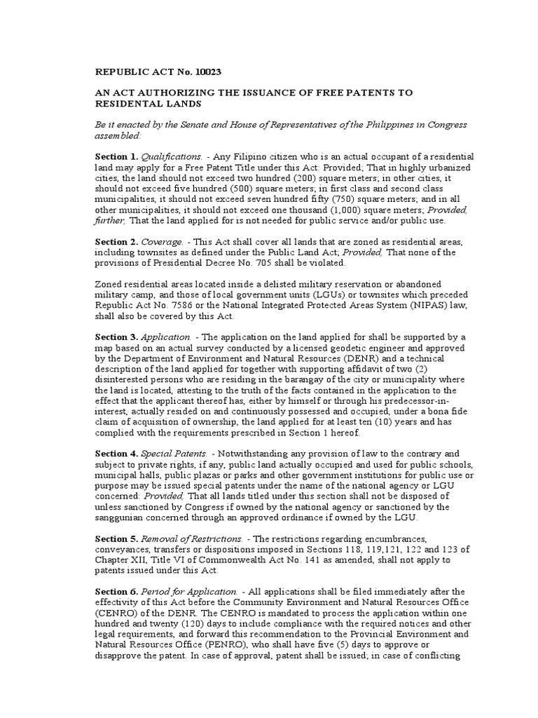 Free Patent Act (RA 10023) | Download Free PDF | Patent Application ...