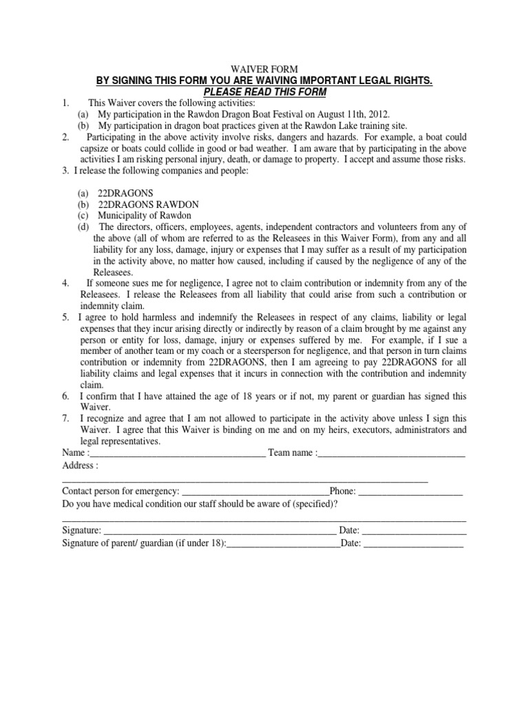 By Signing This Form You Are Waiving Important Legal Rights | PDF ...