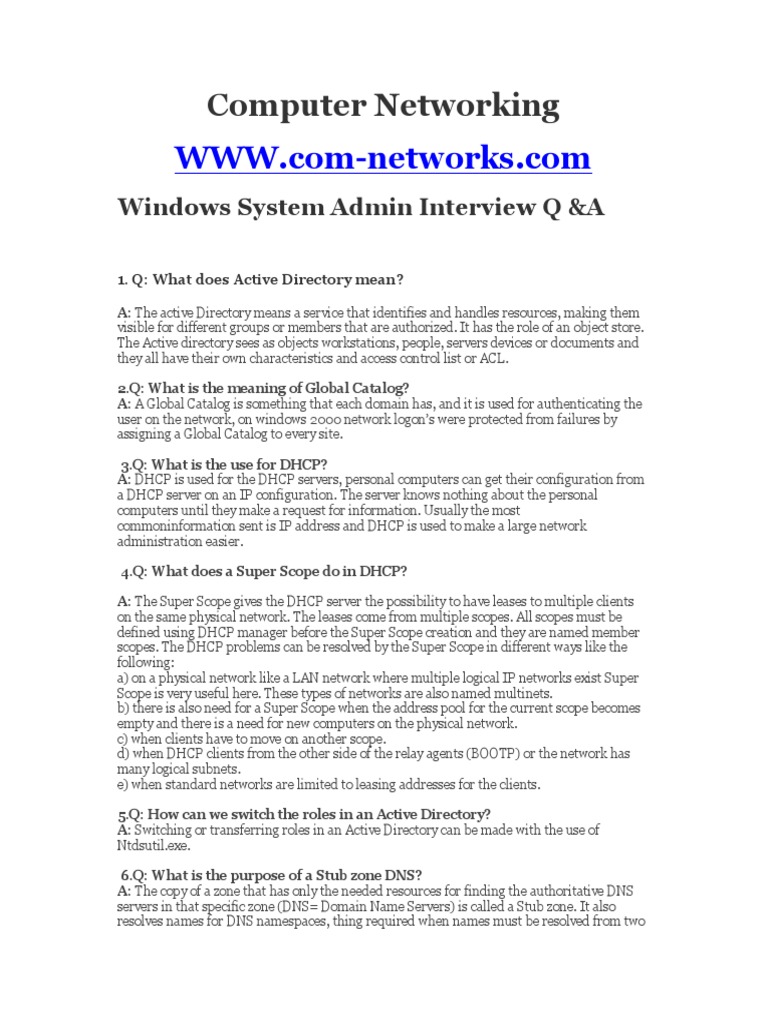 Windows System Administrator Interview Q | PDF