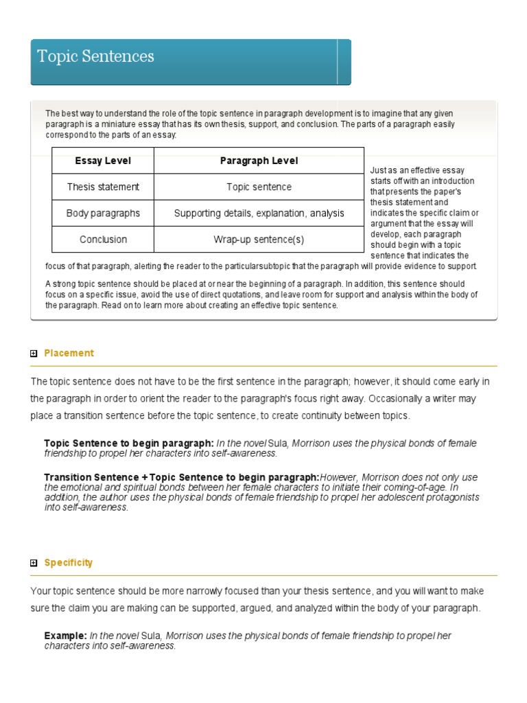 Topic Sentences | PDF | Essays | Paragraph
