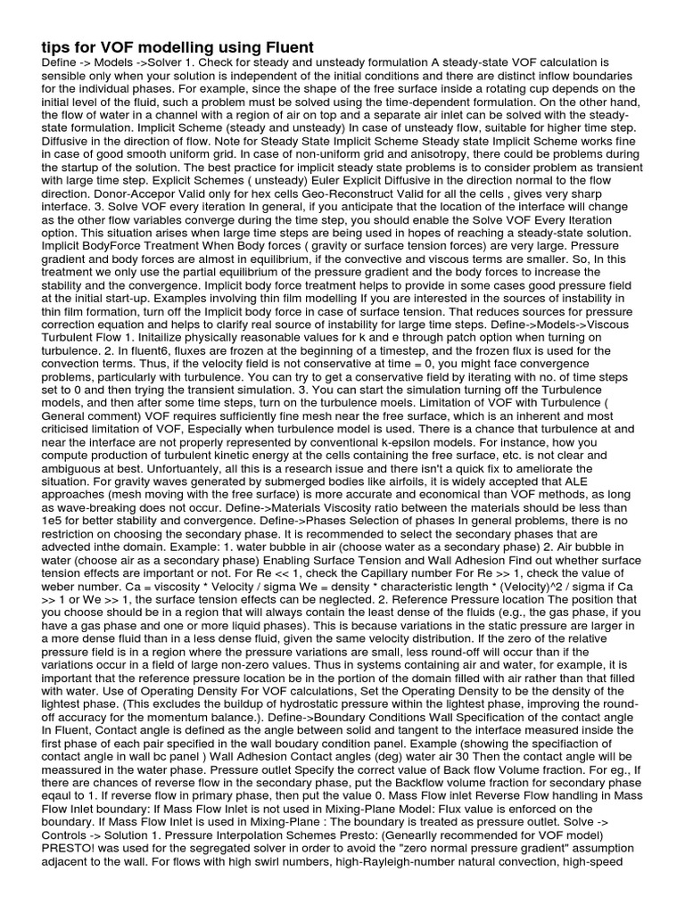 Tips For VOF Modelling Using Fluent | PDF | Fluid Dynamics | Turbulence