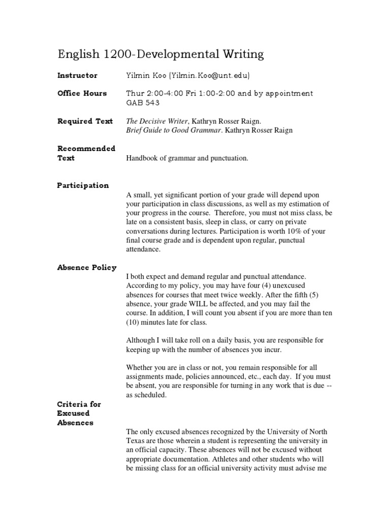 Developmental Writing Syllabus - Fall 2013 | PDF | Disability | Thesis