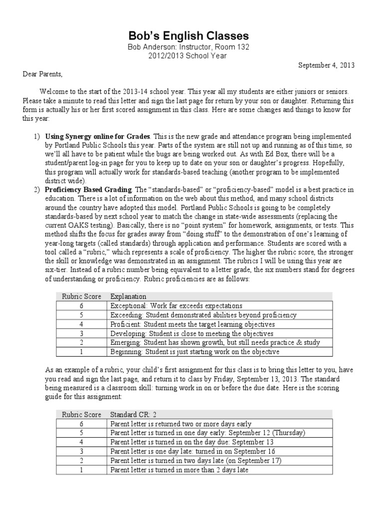 Parent Guide for Classroom Expectations | PDF | Homework | Email