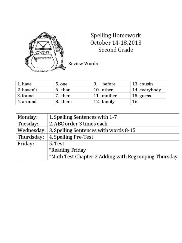 Second Grade Spelling Homework Guide | PDF | Style (Fiction) | Verb
