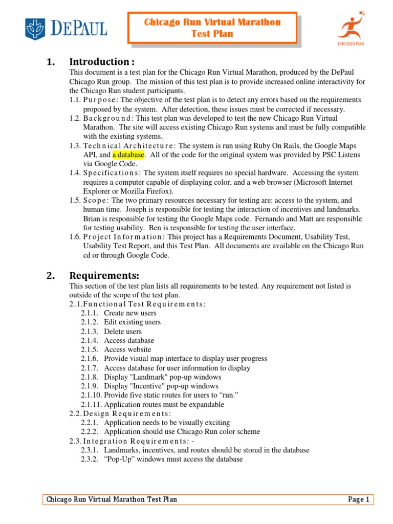 Chicago Run Test Plan | PDF