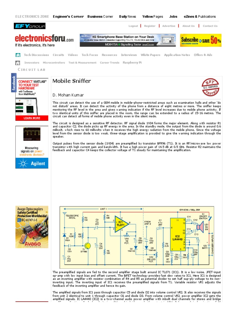Mobile Sniffer: D. Mohan Kumar | PDF | Amplifier | Electrical Circuits