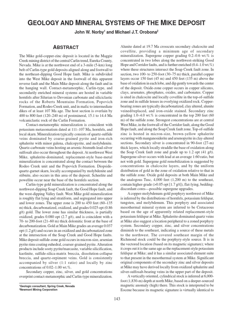 Geology and Mineral Systems of The Mike Deposit | PDF | Clastic Rock ...
