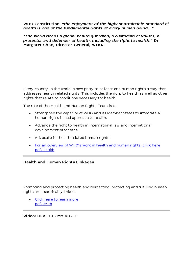 WHO Constitution: "The Enjoyment of The Highest Attainable Standard of ...