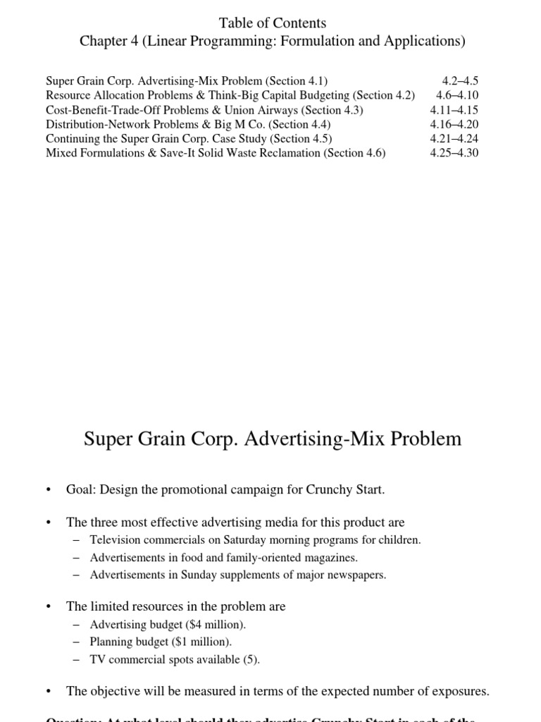 Chapter 4 (Linear Programming: Formulation and Applications) | PDF | Television Advertisement ...