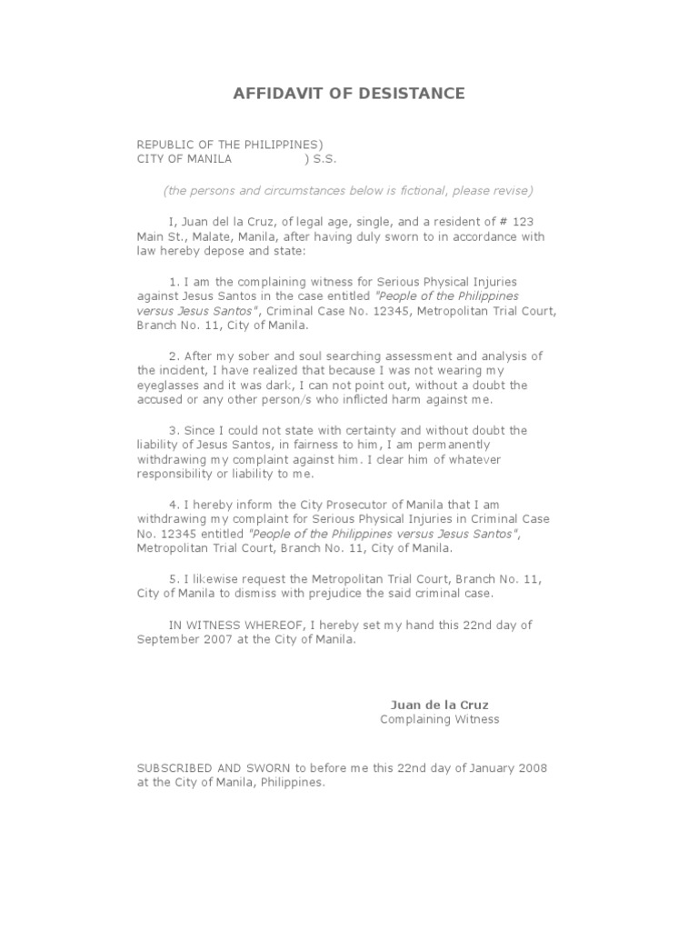 Affidavit of Desistance | PDF