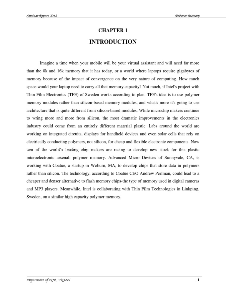 Seminar Report 2013 Polymer Memory | PDF | Flash Memory | Computer Data Storage