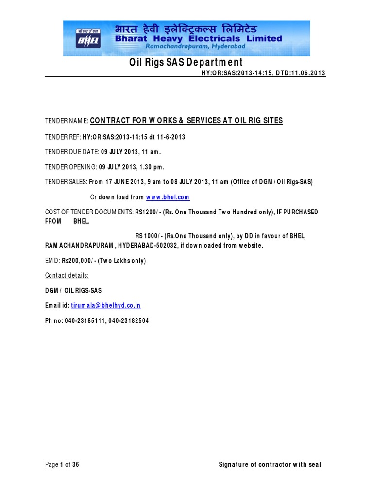 Oil Rigs SAS Department: Contract For Works & Services at Oil Rig Sites ...