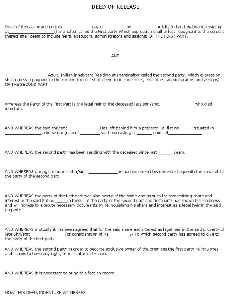 Release Deed | Inheritance | Deed