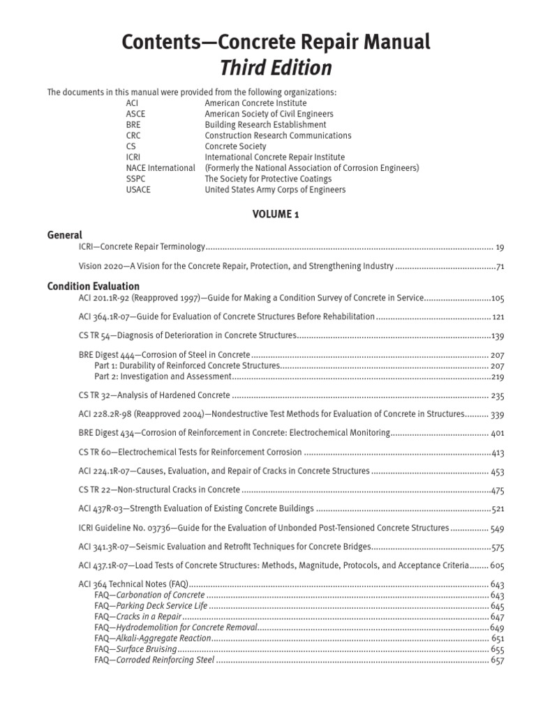 Contents-Concrete Repair Manual: Third Edition | PDF | Reinforced Concrete | Concrete