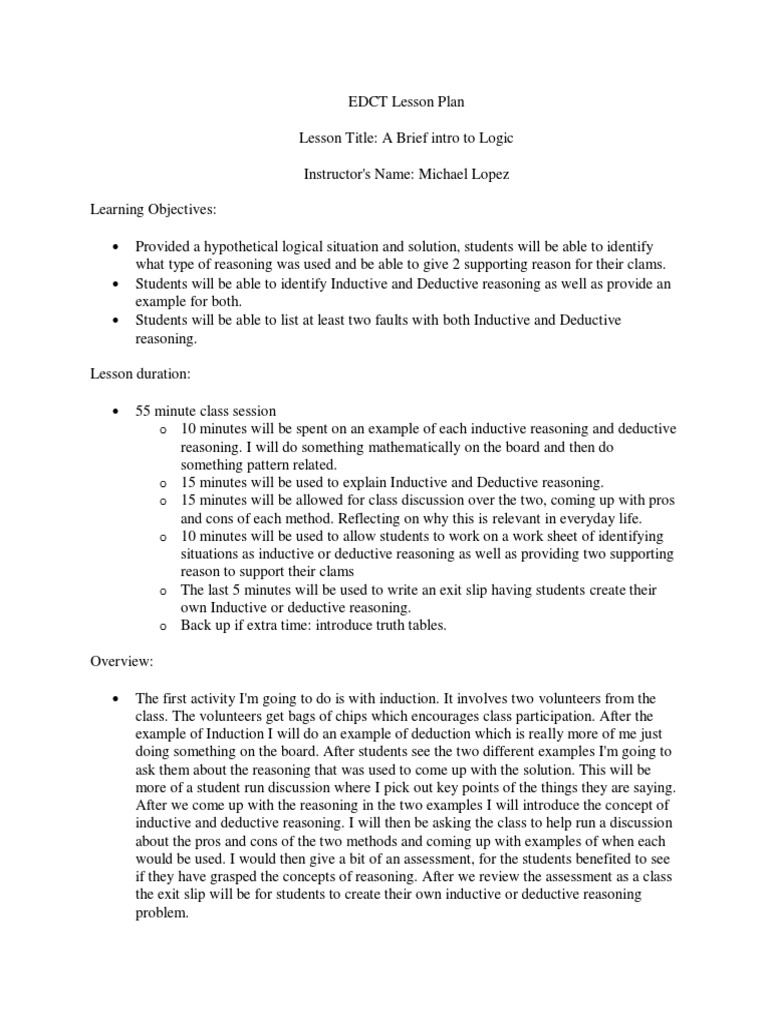 EDCT Lesson Plan | Download Free PDF | Inductive Reasoning | Deductive ...