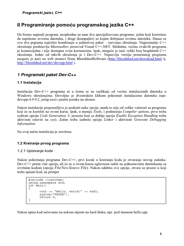 C++ Uvod U Programiranje | PDF